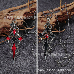 热销创意暗黑复古哥特风万圣节撒旦宗教十字架合金吊坠时针项链-阿里巴巴