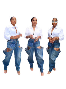 D8748 新款欧美女装亚马逊跨境对称破洞洗水牛仔裤长裤现货销售-阿里巴巴