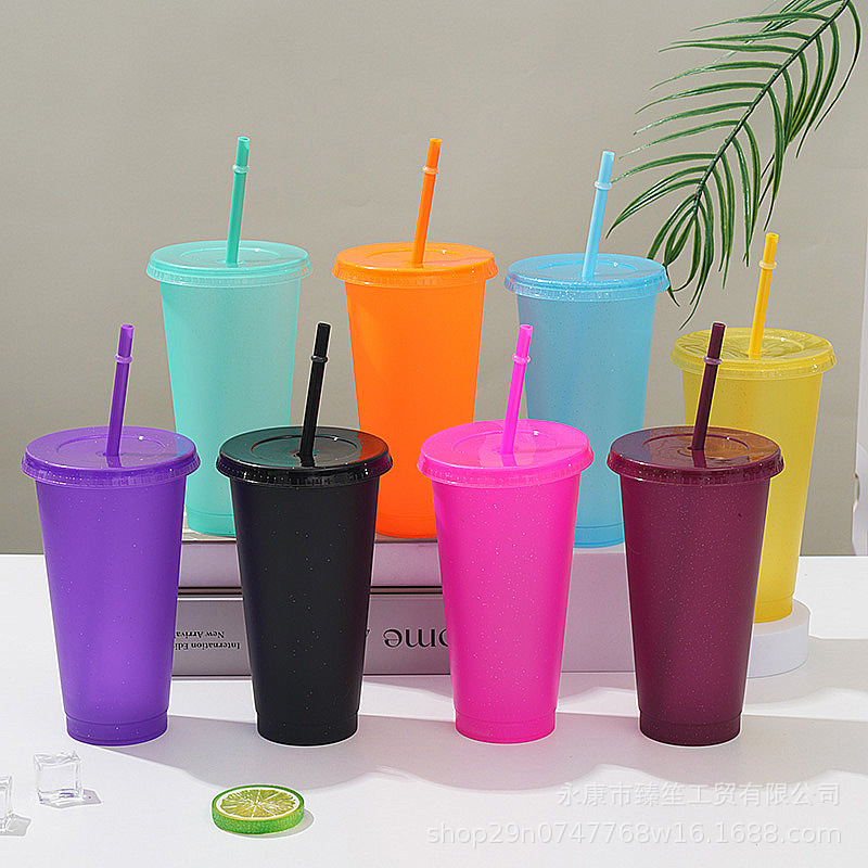 亚马逊爆款闪粉PP吸管杯大容量水杯710ml/24oz单层塑料杯可印logo-阿里巴巴