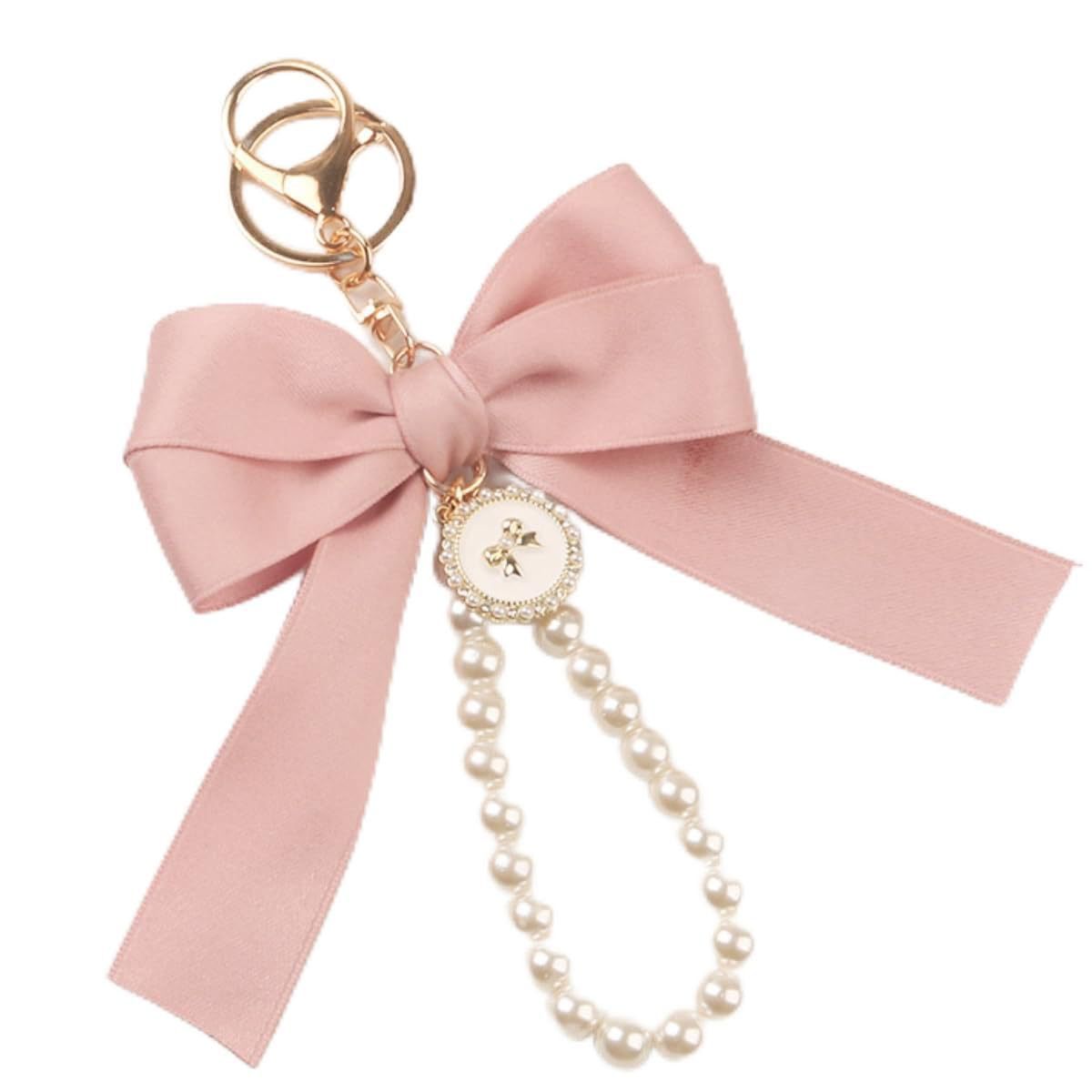 Cross-border New Large Bow Pearl Keychain Pendant Creative Cloth Knot ...