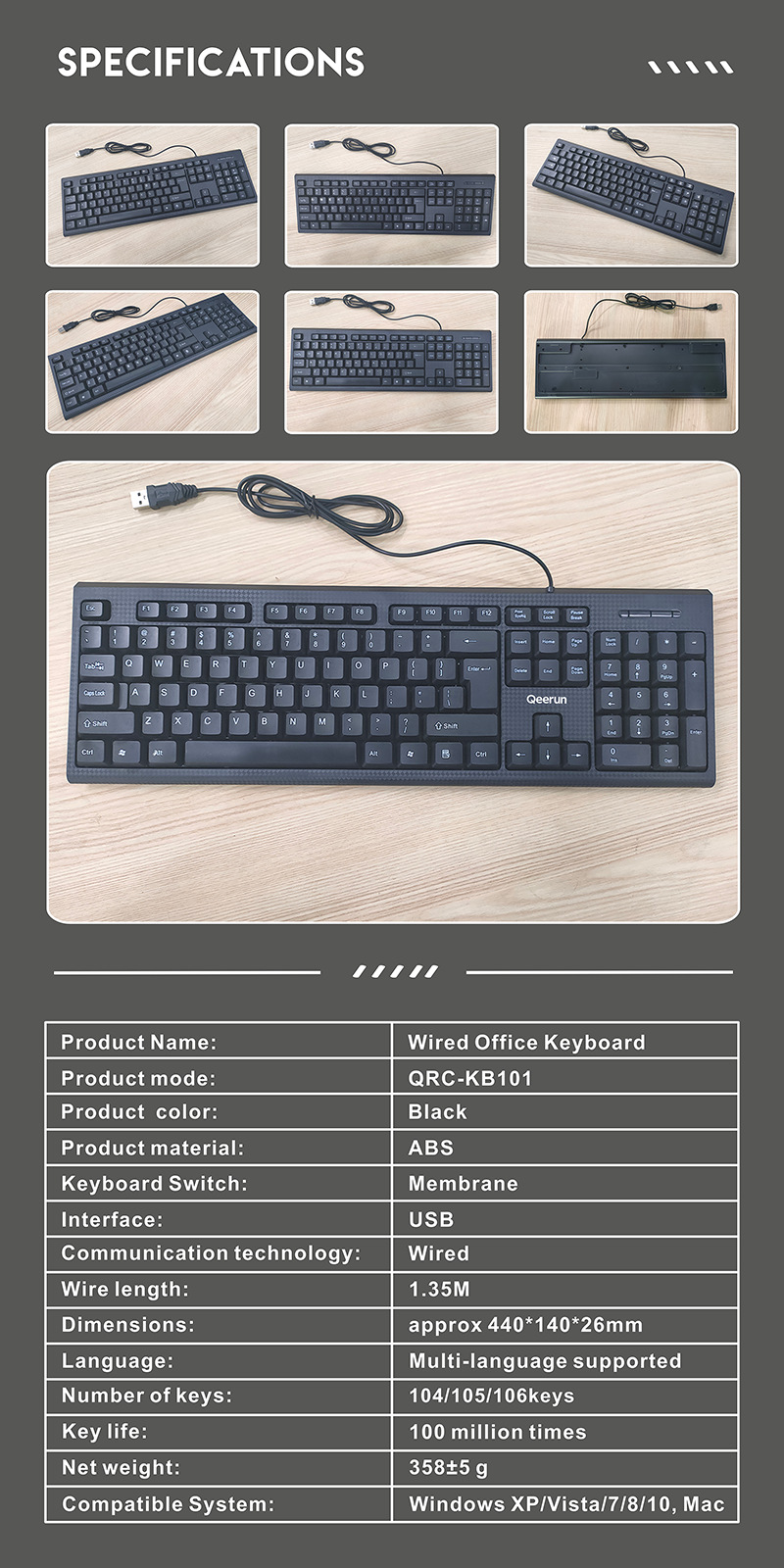 QRC-KB102 Wired Keyboard Teclado 有线标准键盘 黑色104键现货-阿里巴巴