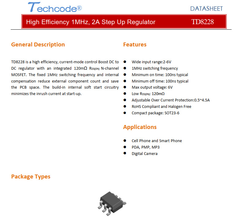TD8228 1MHz、2A 升压稳压器 SOT23-6-阿里巴巴
