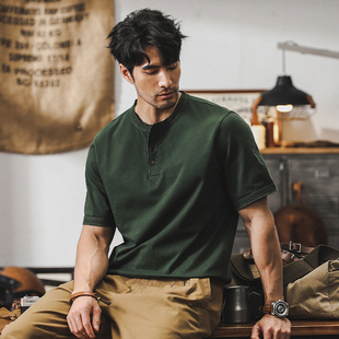 美式320g重磅t恤男士短袖polo衫男2024新款宽松硬汉亨利衫体恤男-阿里巴巴