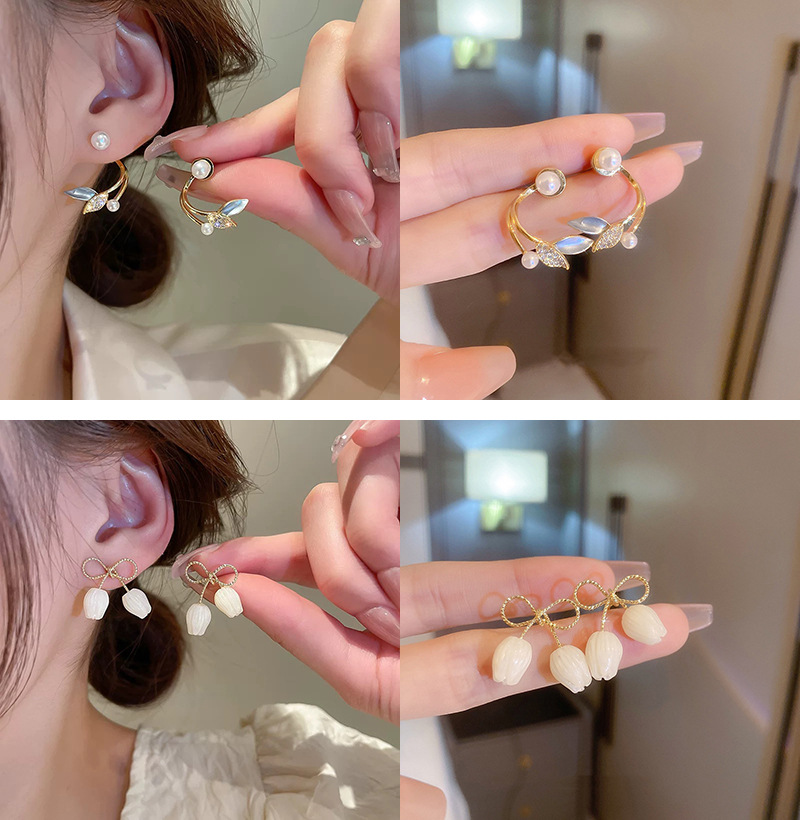 银针时尚水晶镶钻花朵流苏耳环个性设计感珍珠耳钉小众气质耳饰女-阿里巴巴