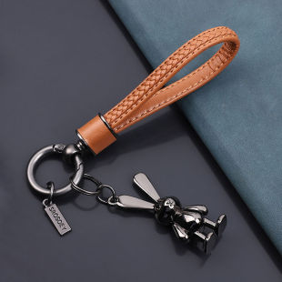 小兔子汽车钥匙扣挂件立体卡通可爱女牛皮革钥匙链个性情侣包挂饰-阿里巴巴