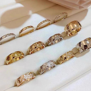 香家高版本窄版宽版指环镀18k金coco菱格无钻间钻戒指CNC精雕手饰-阿里巴巴