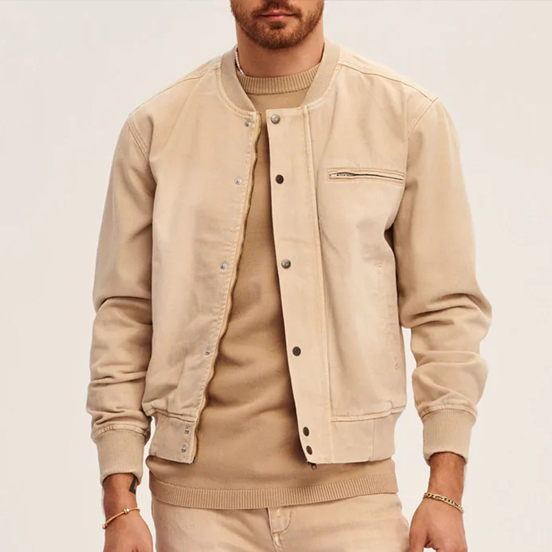 Fashion Casual Collarless Solid Color Men's Jacket Top