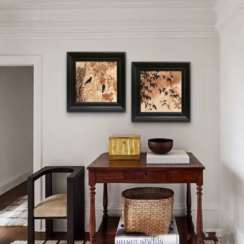 中古诧寂风客厅抽象夜莺组合装饰画法式小众艺术餐厅玄关斗柜挂画-阿里巴巴