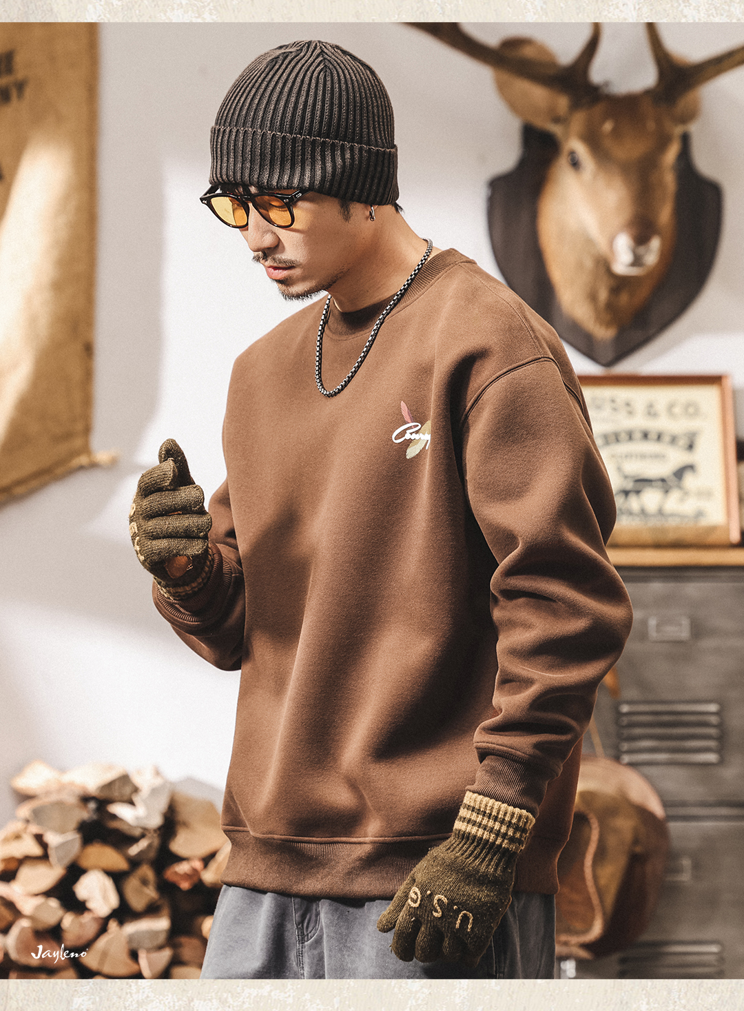 美式复古420g重磅卫衣男春秋新款圆领长袖宽松休闲潮流印花上衣男-阿里巴巴