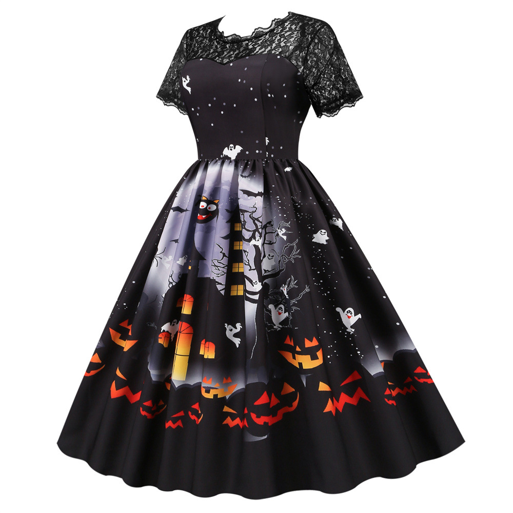 Halloween Women's Lace Prom Dress Elegant Horror Vintage Dress