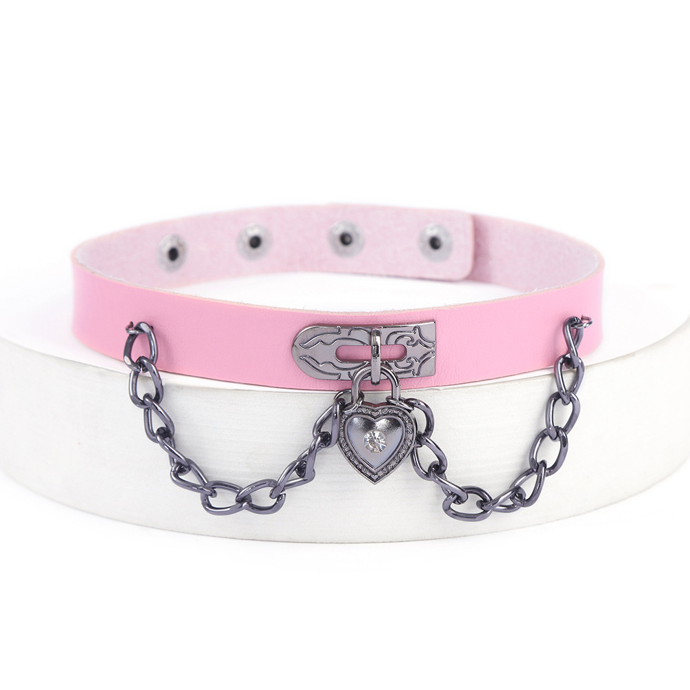 酷二黑色朋克项链女jk不良暗黑爱心锁骨链脖子饰品choker颈带项圈-阿里巴巴