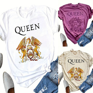欧美跨境女装 亚马逊TikTok外贸新款QUEEN女王乐队圆领短袖T恤-阿里巴巴