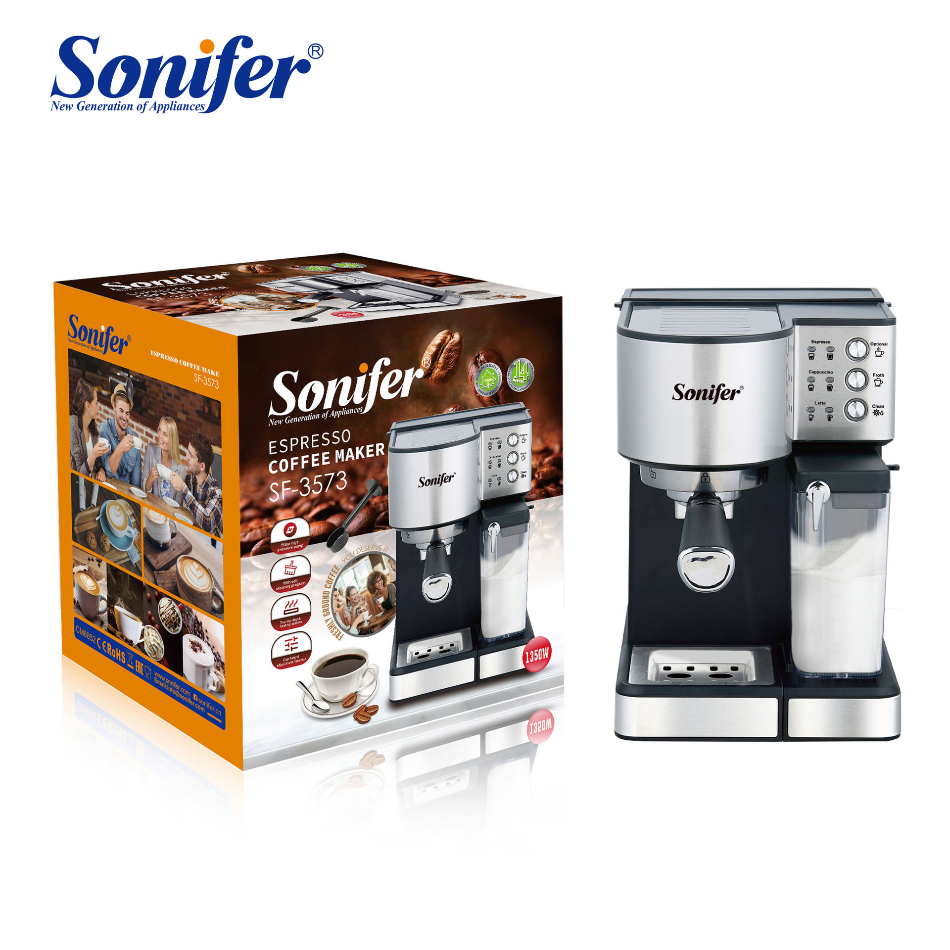 Sonifer 跨境家用可加热牛奶意式咖啡机coffee maker SF-3573-阿里巴巴