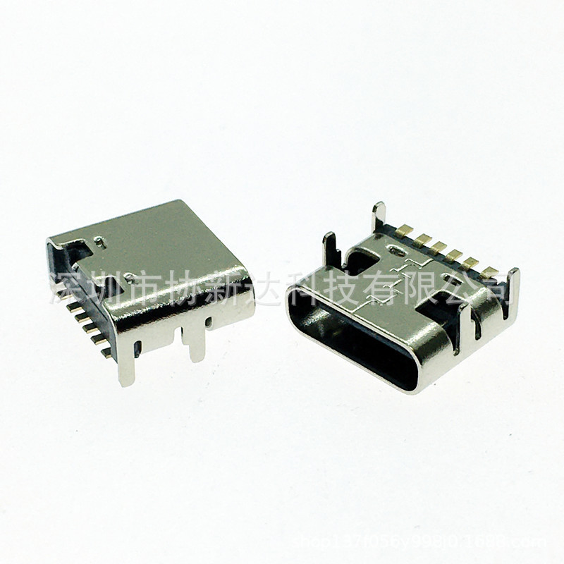 TYPE C 加长7.4mm母座 6P卧式四脚插板SMT插座 USB3.1卧贴304外壳-阿里巴巴