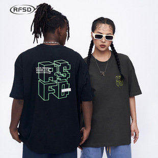 RFSD男装|英文线条胶浆印花T恤2024夏季新品街头潮牌宽松短袖男-阿里巴巴