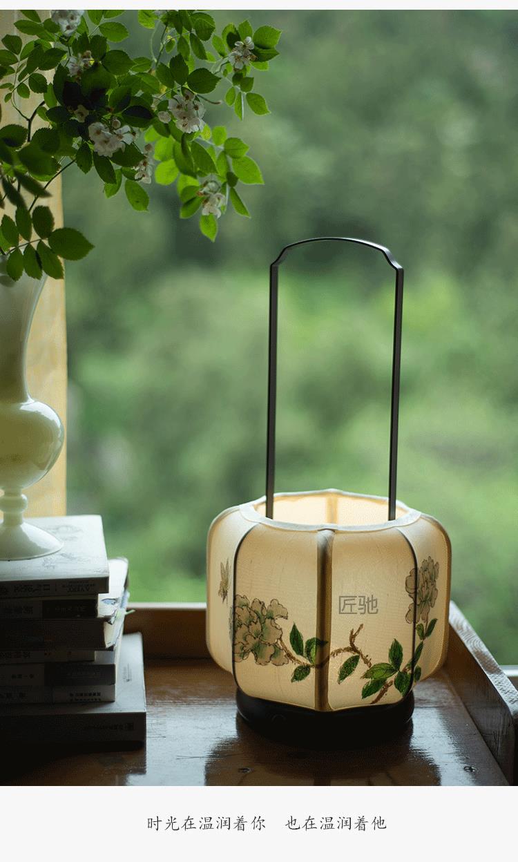 中式手提灯古风灯笼汉服拍照道具手绘蝶恋花玄关复古充电小夜灯-阿里巴巴