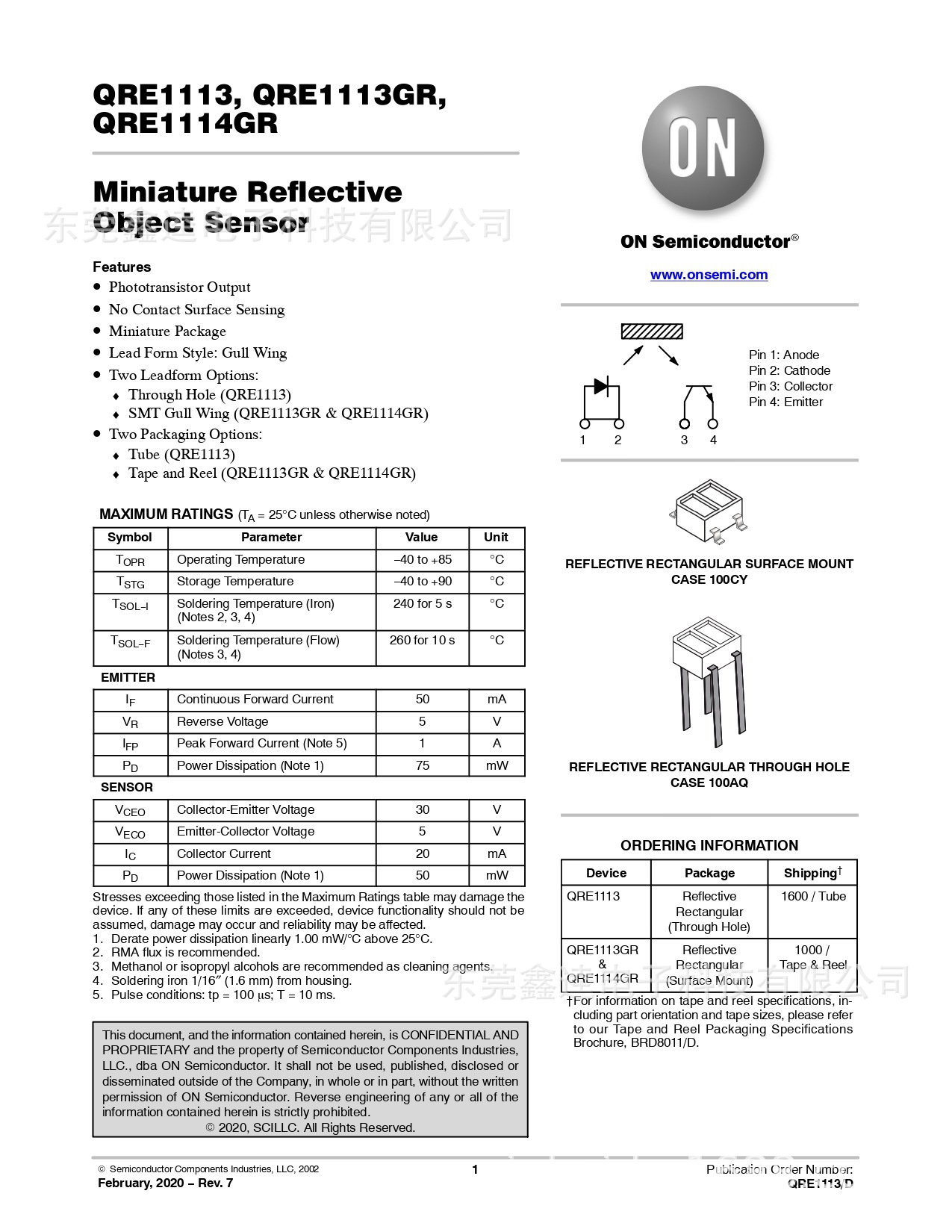 ON Semi/艾森美 QRE1113GR Miniature Reflective Object Sensor-阿里巴巴