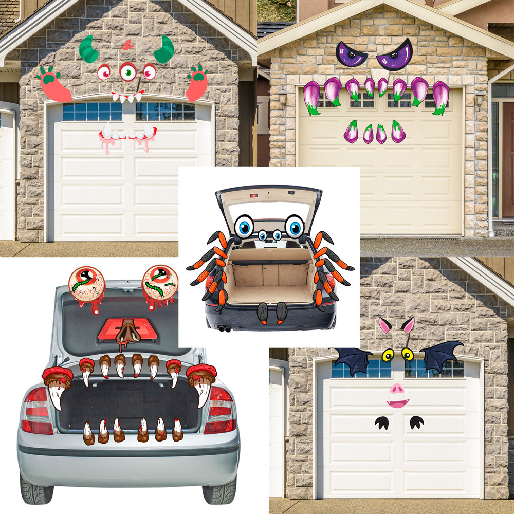 HW036跨境万圣节怪兽门贴大眼晴獠牙车库PVC门贴节日装饰墙贴-阿里巴巴