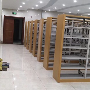 学校图书馆钢制双面双柱书架书柜钢木组合书柜书立期刊架-阿里巴巴