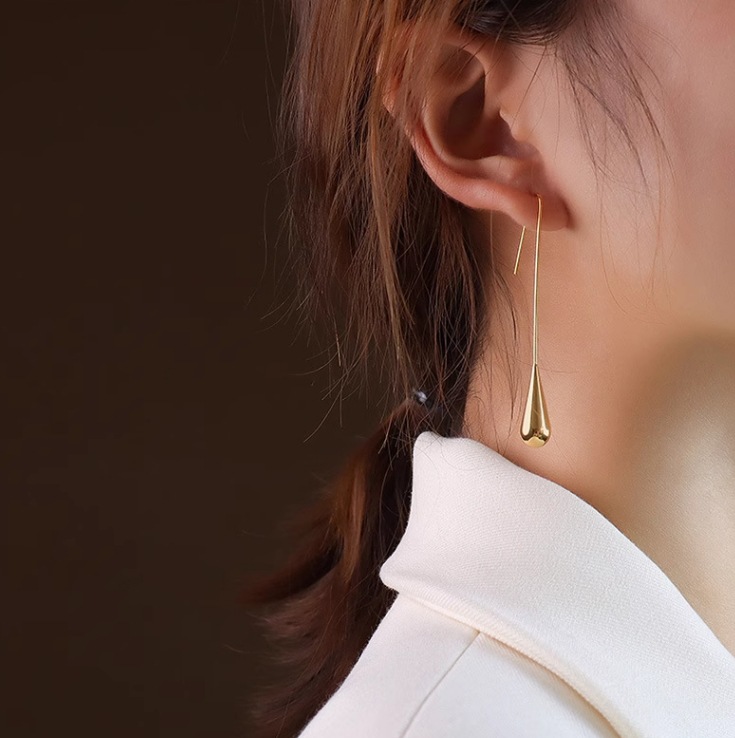 Fashion Gold Titanium Steel Water Drop Earrings :Asujewelry.com