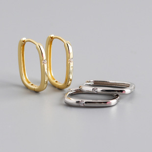 EH1429跨境欧美轻奢设计感s925纯银方形耳扣个性时尚金色耳环耳圈-阿里巴巴