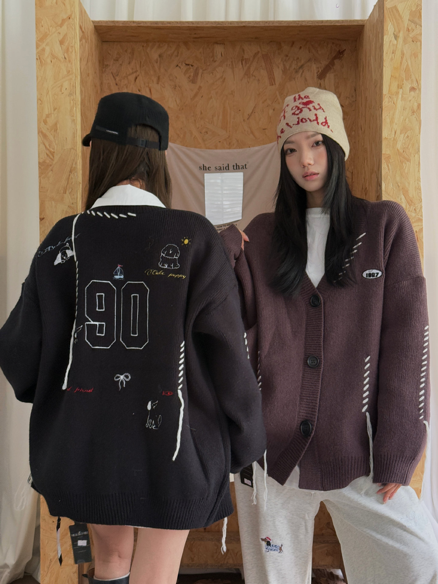 ME KAKAMEE十三行冬重工刺绣线条小狗编织流苏大版开衫毛衣女S230-阿里巴巴