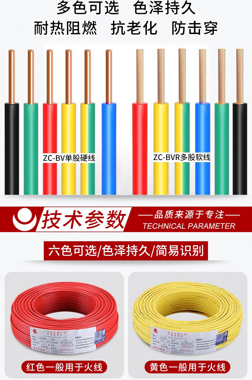 金龙羽电线电缆ZC-BV 1.5/2.5/4/6平方国标阻燃铜线单芯单股电线-阿里巴巴