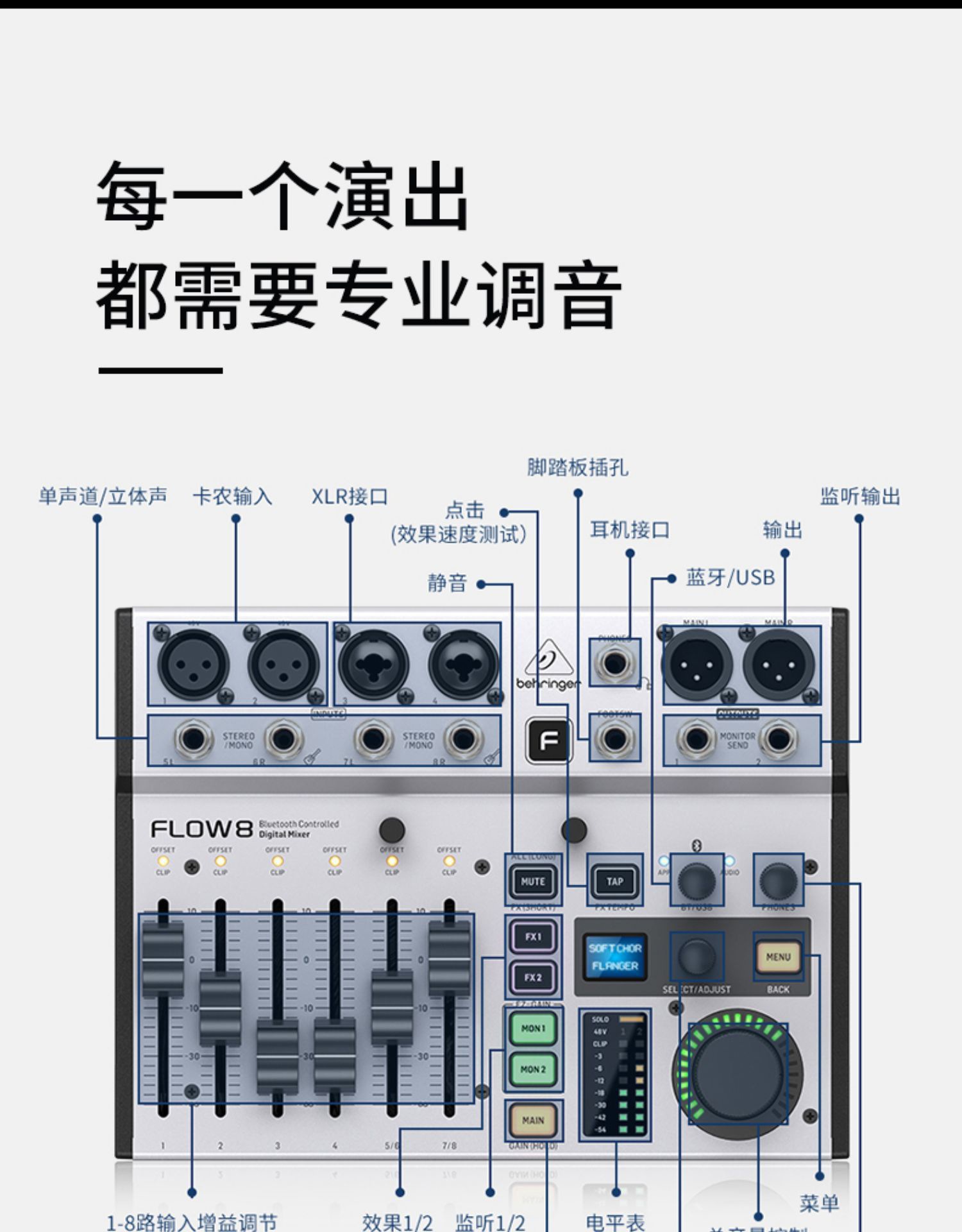 百灵达FLOW8手机直播调音台WING 48路数字调音台场馆扩声控制台-阿里巴巴