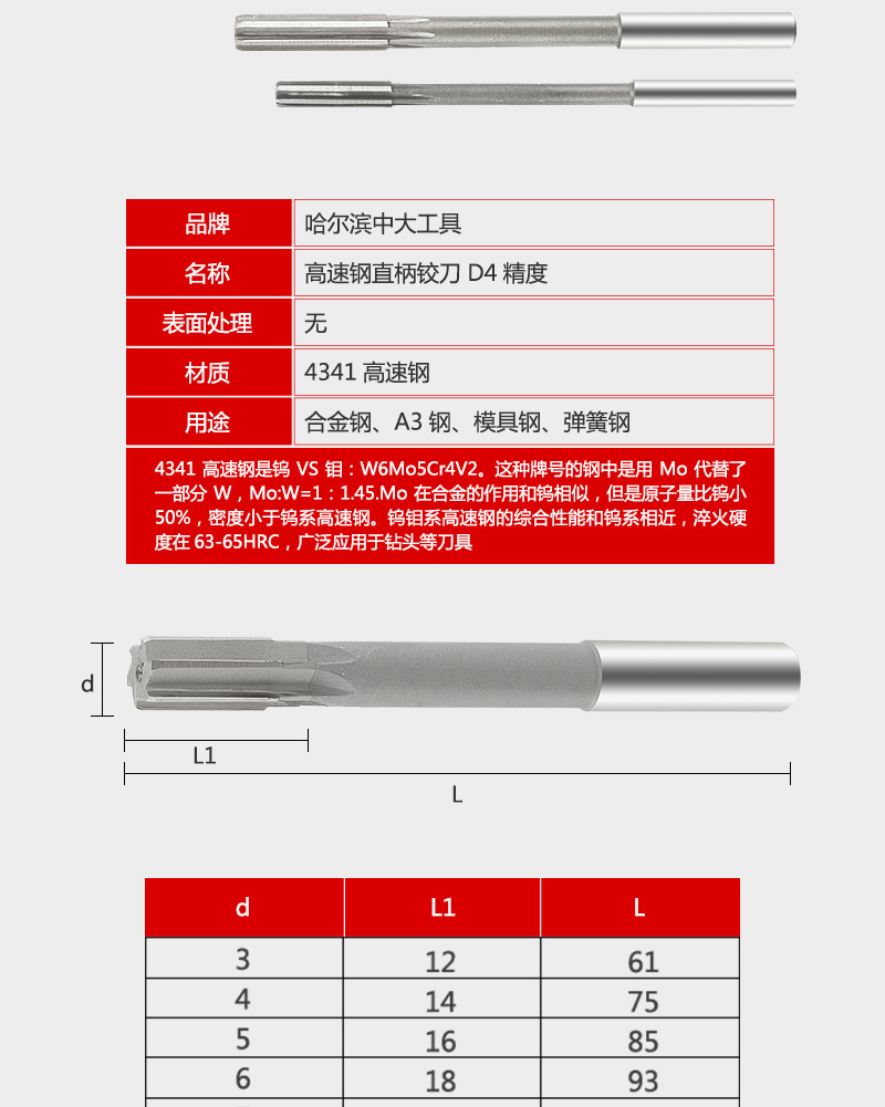 哈尔滨中大直柄机用铰刀D4高速钢铰刀高精密度钻孔铰刀 3-20mm-阿里巴巴