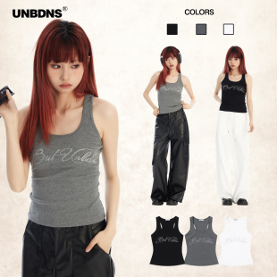 UNBDNS 字母烫钻辣妹吊带背心女夏季紧身显瘦打底衫小众外穿上衣-阿里巴巴