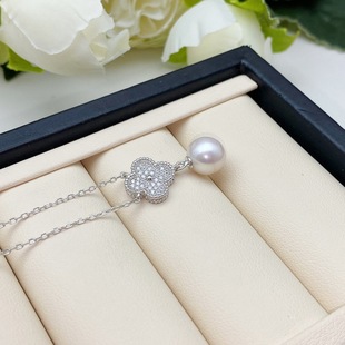 DIY珍珠配件 S925纯银珍珠套链吊坠空托项链坠女 时尚款 配6-9mm-阿里巴巴