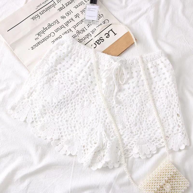 纯棉质针织钩花镂空蕾丝花边短裤子白色打底裤裙裤安全裤少女春夏-阿里巴巴