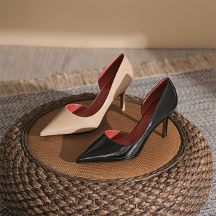 J2785-8 漆皮侧空高跟鞋女2023年新款细跟气质尖头百搭工作单鞋-阿里巴巴