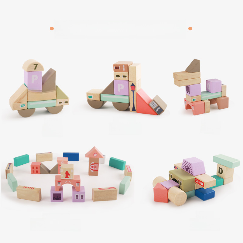 Building Blocks Enlightenment Educational Wooden Toys 115 Macarons City ...