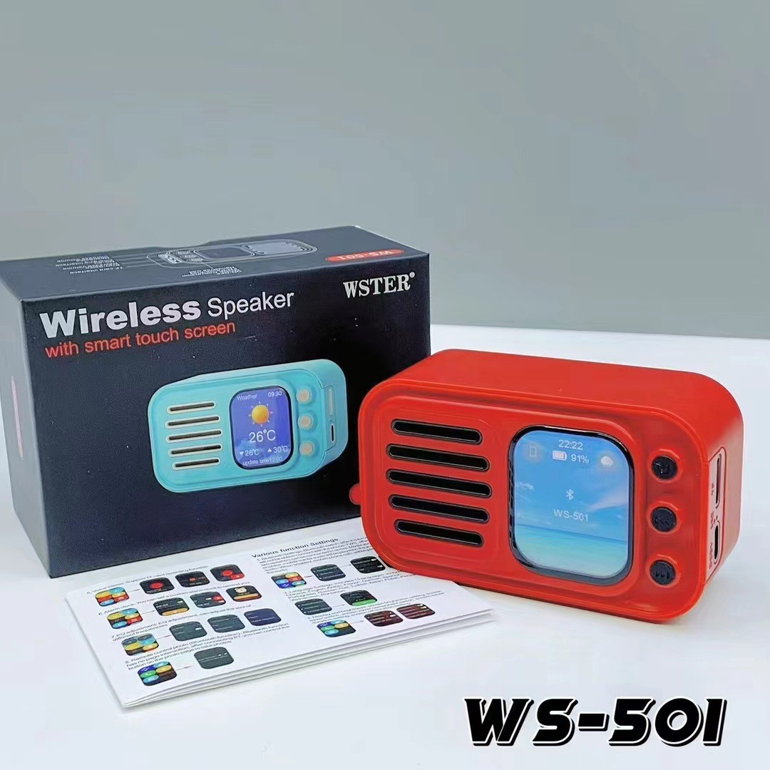 WS-501无线蓝牙便携式音箱家用户外桌面歌词显示触摸屏闹钟时间显-阿里巴巴