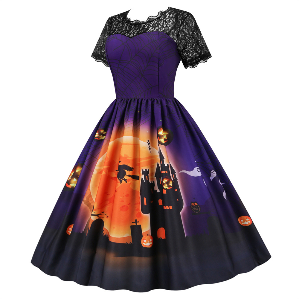 Halloween Women's Lace Prom Dress Elegant Horror Vintage Dress