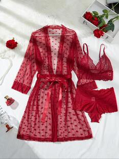 Three Piece Set Women's Belted Open Front Robe & Wires-阿里巴巴