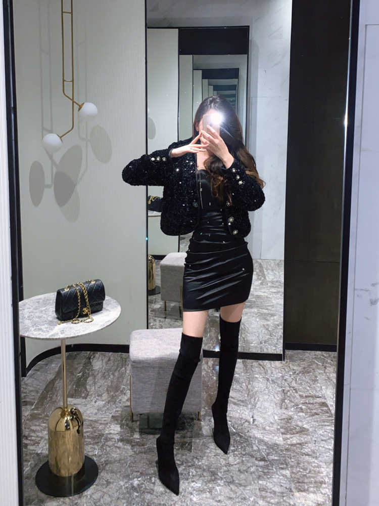 尖头高跟长靴女2024年秋冬新款黑色绒面弹力瘦瘦靴过膝细跟弹力靴-阿里巴巴