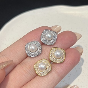 s925银6-7mm正圆无瑕天然高品质淡水珍珠S925银材质菱形耳钉-阿里巴巴