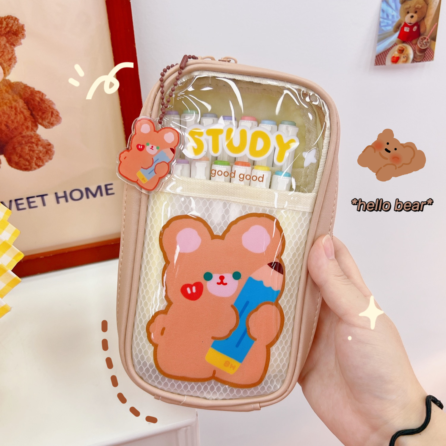 ins日系卡通铅笔盒可爱原创芮芮兔儿童笔盒女PVC透明五层网红笔袋-阿里巴巴