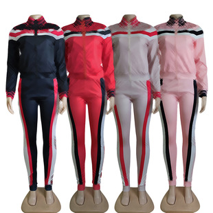 J2777 欧美跨境女装 秋冬新款简约休闲运动通勤印花两件套-阿里巴巴