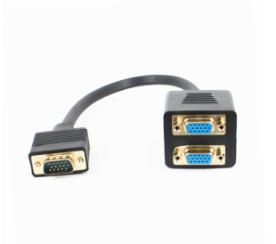 VGA一分二线 电脑显示器分屏器1进2出 一拖二vga连接线一公转二母-阿里巴巴