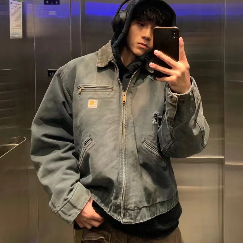 重磅J97美式重水洗秋季短宽版型底特律夹克工装拉链cleanfit外套-阿里巴巴