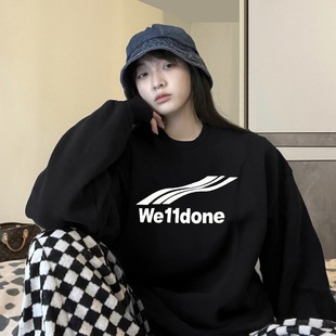 WE11DONE TRACK海浪卫衣秋冬新款潮流宽松情侣圆领休闲加绒上衣女-阿里巴巴