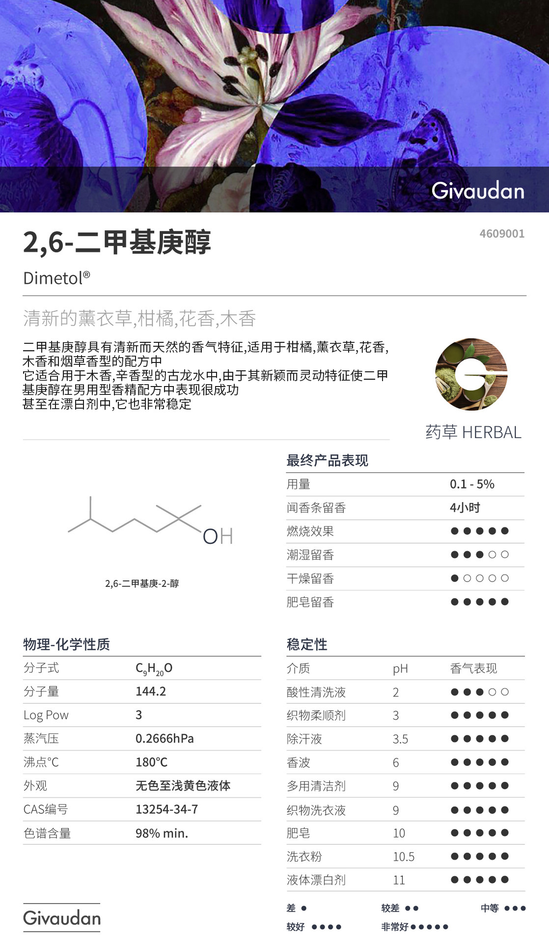 [样品]奇华顿 - 二甲基庚醇 Dimetol 4609001|140-67-0-阿里巴巴