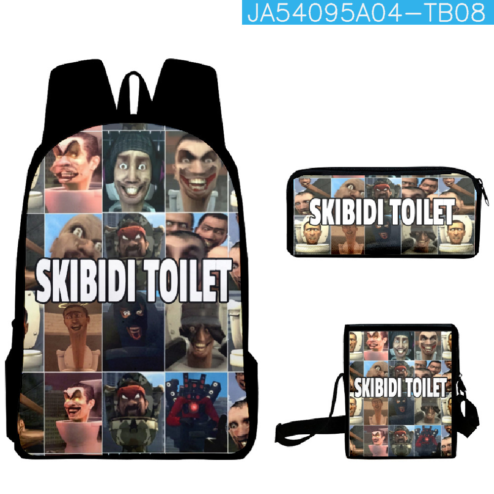 2023周边skibidi toilet马桶人恶搞书包双肩包挎包笔袋背包三件套-阿里巴巴