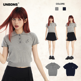 UNBDNS 美式复古学院风polo领显瘦针织短袖T恤衫女甜美百搭上衣-阿里巴巴