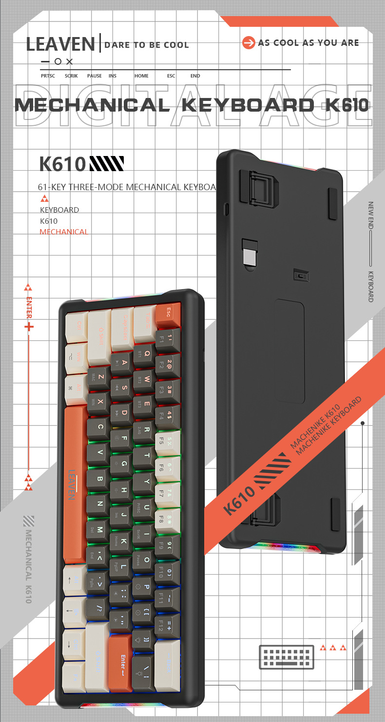 裂纹K610三模键盘客制化热插拔俄语游戏电竞电脑蓝牙无线机械键盘-阿里巴巴
