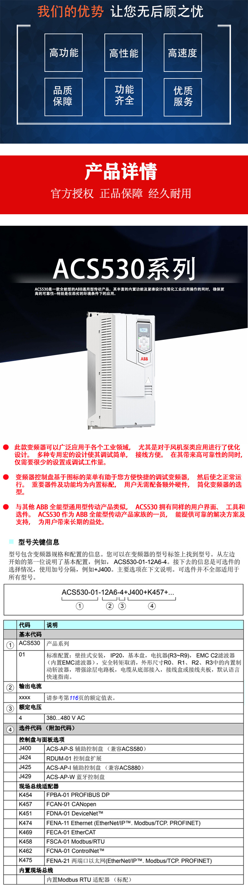 ABB变频器ACS530-01-073A-4 37kw 高性能 风机水泵变频器-阿里巴巴