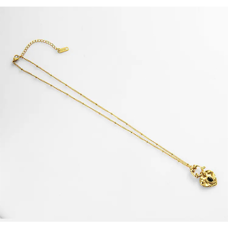 天然石桃心钛钢项链法式复古简约风镀18K真金爱心吊坠锁骨链批发-阿里巴巴